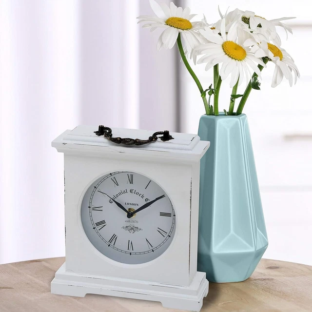 COLONIAL MANTEL CLOCK White Roman Numerals Vintage Style -NEW Damaged ...