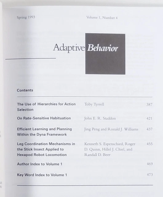 1993 #4 ADAPTIVE BEHAVIOR Artificial Life NEURAL NETWORKS Biological ...