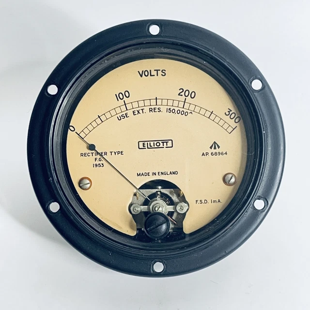 VINTAGE ELLIOT VOLTMETER F.G. 1953 0-300V Gauge Vintage British Volt ...