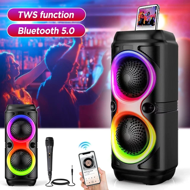 WIRELESS PORTABLE BLUETOOTH Speaker Stereo Subwoofer RGB Lights Karaoke ...