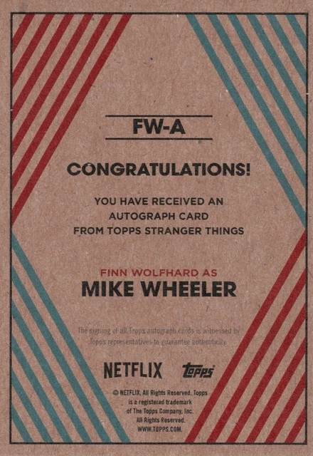 STRANGER THINGS COLLECTION, Finn Wolfhard (Mike Wheeler) Autograph Card ...