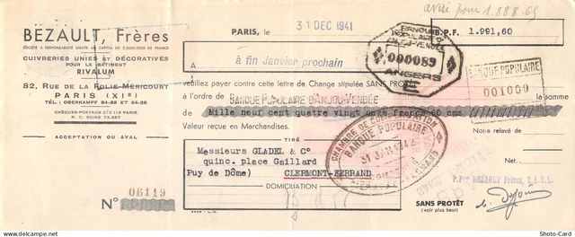 1941 BEZAULT Freres A Paris-M.gladel A Clermont Ferrand EUR 8,00 ...