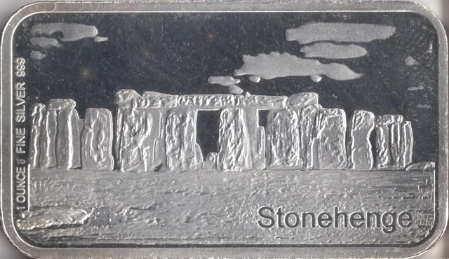 BAR INGOT 1OZ 999 Fine Silver STONEHENGE 79th Element Bullion Ingot ...