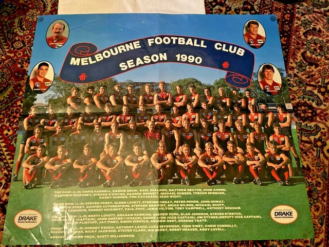 MELBOURNE DEMONS AFL VFL Extra large used team photo poster season 1990 ...