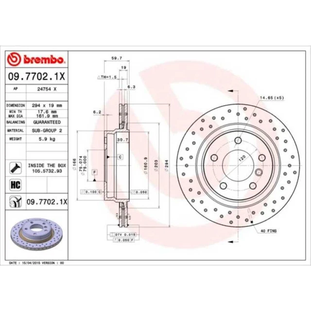 BREMBO 2X DISQUES de Frein Arrière 294 Perforé/Intérieur pour BMW 3er ...