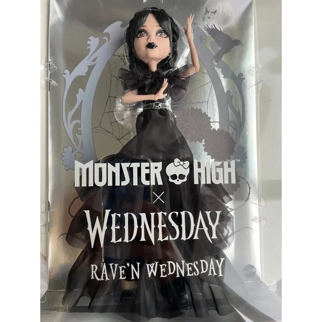 MONSTER HIGH RAVE’N Wednesday Addams Doll Black Gothic Gown Dress ...