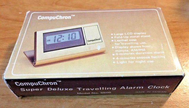 VINTAGE QUARTZ COMPUCHRON Travel Alarm Clock Original Box Working $15. ...