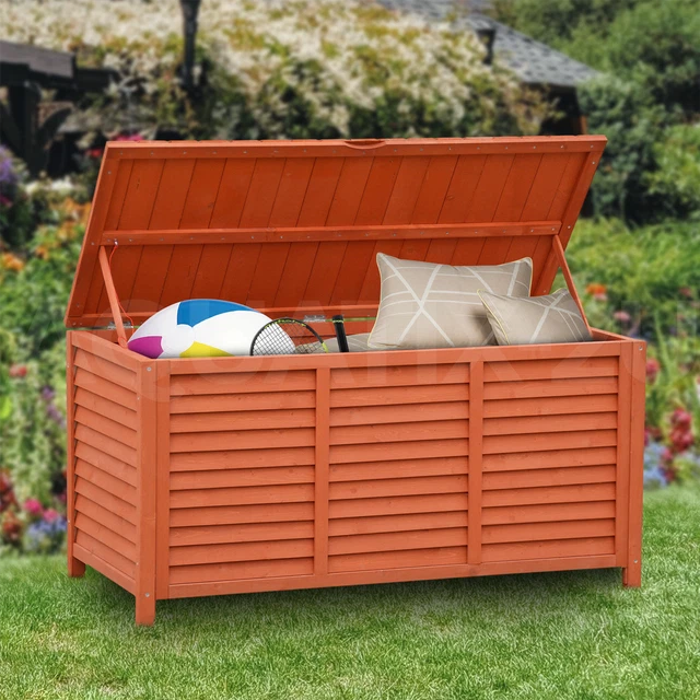 WOODEN GARDEN STORAGE Deck Box 250L Tool Chest Outdoor Patio Furniture ...