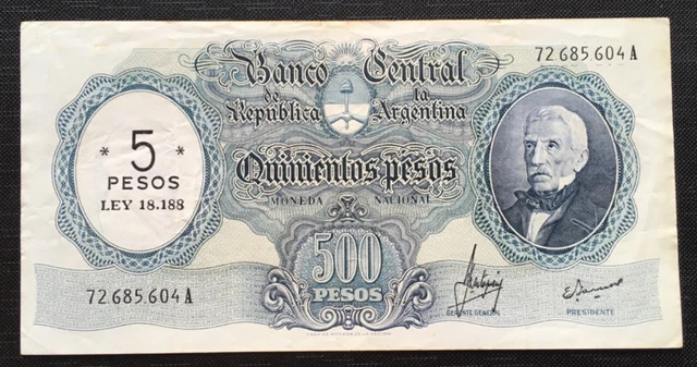 BILLETE DE 500 pesos resel 5 Pesos Argentina Ley 18.188/69 excelente ...