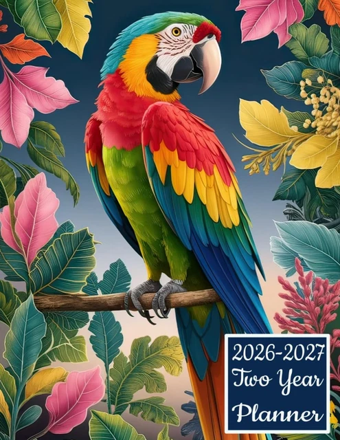 2026-2027 TWO YEAR Planner: Parrot Bird themed cover 2 Page Spreads ...