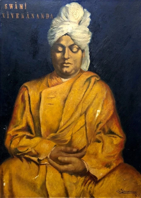 OLD SIGNED PAINTING, Portrait Of Swami Vivekananda, Oil On Cardboard ...