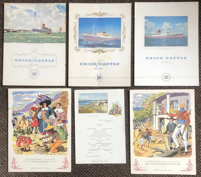 UNION CASTLE SHIPPING LINE, Dinner Menus x 6, 1956-63 £29.99 - PicClick UK