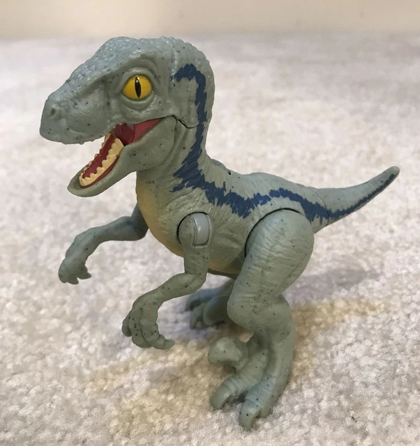 JURASSIC WORLD VELOCIRAPTOR Blue 5" Toy Dinosaur Figure Mouth Move ...