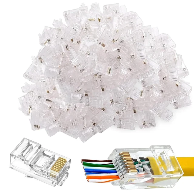 100 PACK CAT 6 Connector, Cat6 RJ45 Modular Plugs, Cat6 Pass through ...