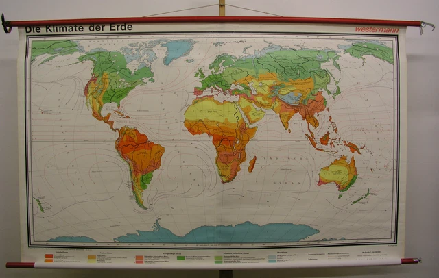 SCHOOL WALL MAP Earth World Climate 18Mio 202x123cm 1978 £289.78 ...