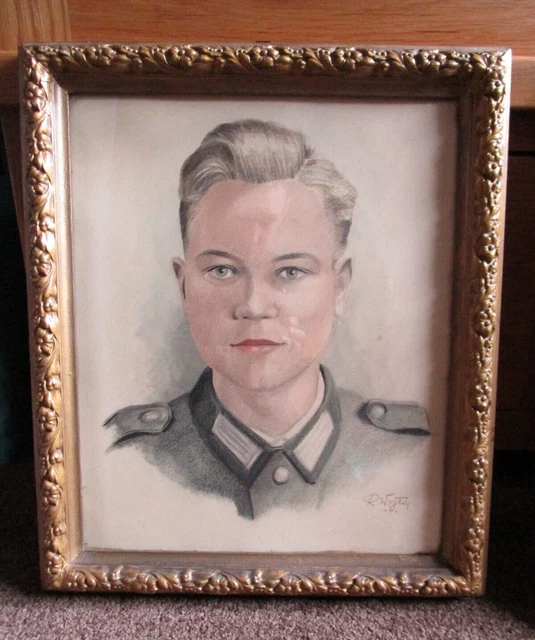 ORIGINAL GERMAN WW2 War Art (Colour Pencil Portrait of German Soldier ...