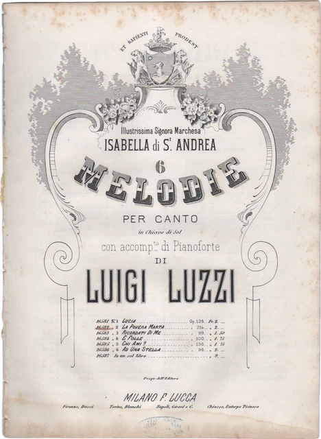 LUZZI LUIGI SPARTITO Musica LA POVERA MARTA OP. 214 Canto Amaretti F ...