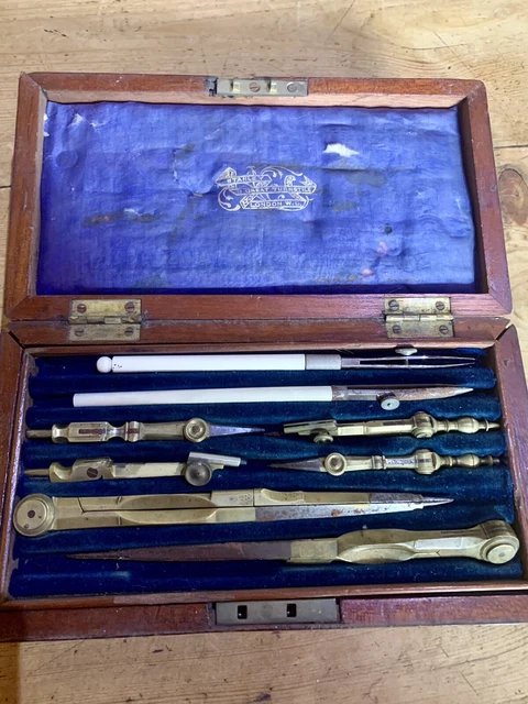 ANTIQUE VICTORIAN TECHNICAL Drawing Draughtmans Set With Instruments ...
