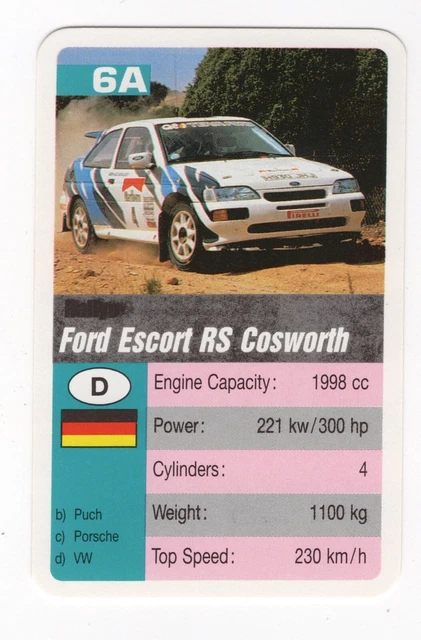 SUPER TRUMPS RALLY car. Ford Escort RS Cosworth EUR 3,64 - PicClick FR