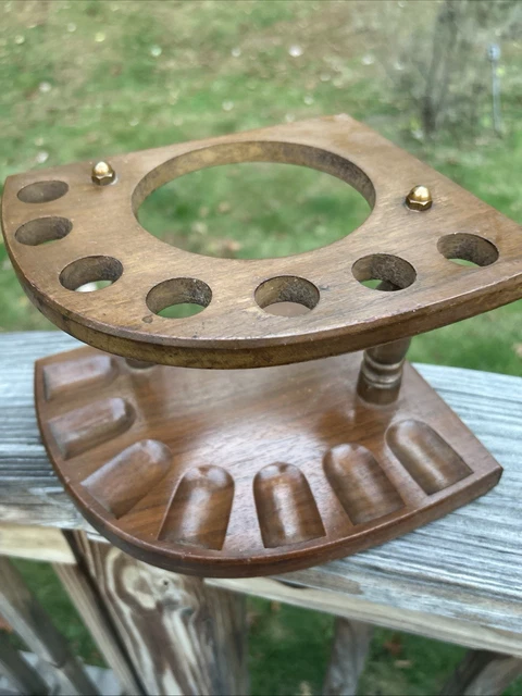 VINTAGE DUN RITE Pipe Stand w/ Amber Glass Humidor Jar Holds 6 Pipes ...