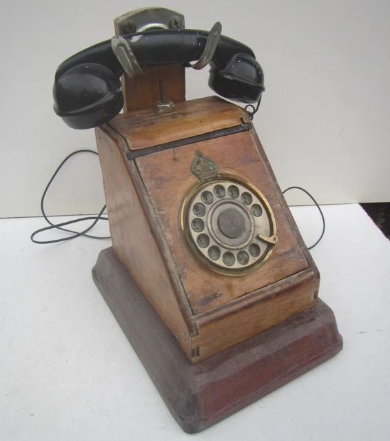 VINTAGE HOMEMADE WOODEN Rotary Telephone - for spares / repair £19.99 ...