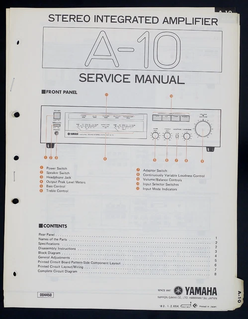 AMPLIFICATORE STEREO ORIGINALE Yamaha A-10 manuale di servizio ...