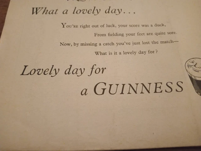 GUINNESS 1955 PRINT Advertising Vintage Art Cricket Cricketer Rare ...