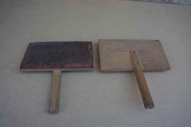ANCIENNE PAIRE DE Cardes Pour Filer La Laine (Outil Ancien) EUR 30,00 ...