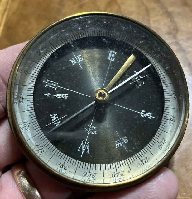 VINTAGE ANTIQUE BRASS Compass Made in France Needs Work Display Piece ...