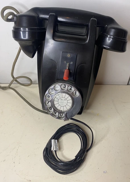 VINTAGE 1950'S BAKELITE Black Rotary Dial Wall Telephone Classic ...