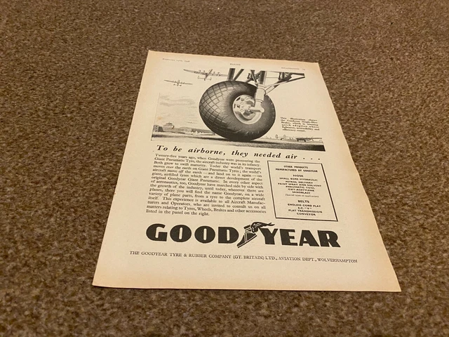 AC9 ADVERT 11X9 The Goodyear Tyre & Rubber Company Ltd Aviation ...