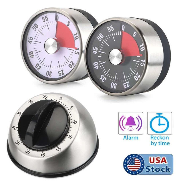MECHANICAL KITCHEN TIMER 60min Countdown Cooking Wind Up Visual Alarm ...