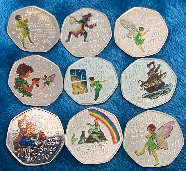 PETER PAN 50P Coin Set 2020 Isle Of Man 🇮🇲 Collectable Gift 💝 X9 Coins ...