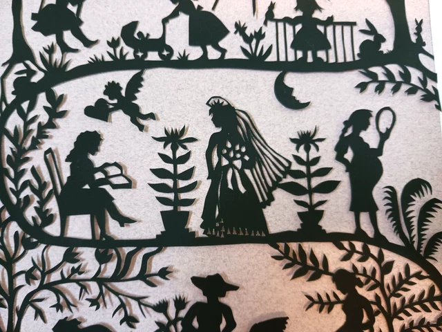 VINTAGE SCHERENSCHNITTE WOMAN'S Circle of Life Paper Cutting Folk Art ...