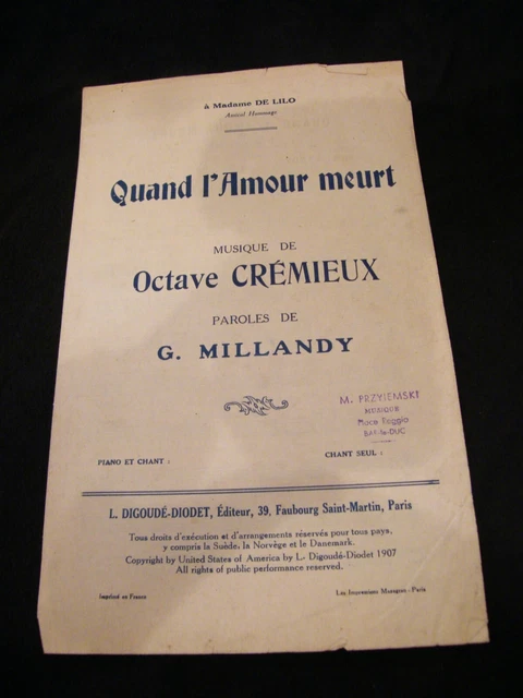 & SPARTITO QUANDO L'Amour Muore Crémieux Music Sheet " EUR 16,05 ...