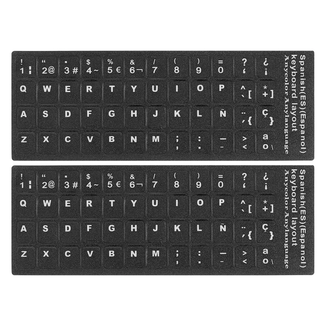 SPANISH KEYBOARD STICKERS Black Background W White Lettering 2Pcs £4.15 ...