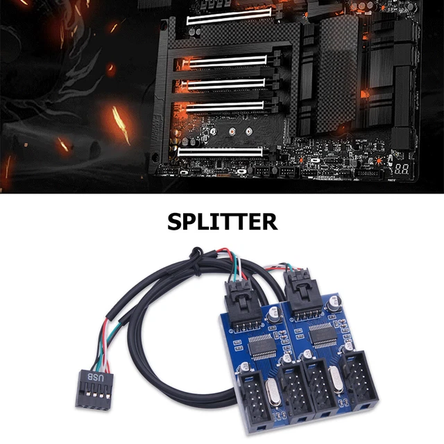 DESKTOP COMPUTER MOTHERBOARD 9Pin USB Header Splitter 1 to 4 Port ...