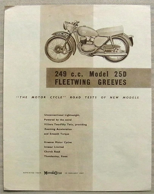 GREEVES 249CC MODEL 25D FLEETWING Road Test Report 10 Jan 1957 Magazine ...