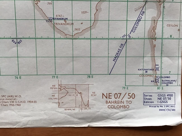 BRITISH WAR OFFICE/AIR Ministry Raf Navigation Chart/Map: Bahrein To ...