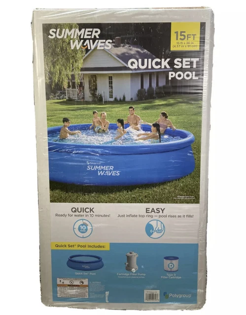 SUMMER WAVES 15FT x 36in Quick Set Inflatable Above Ground Swimming ...