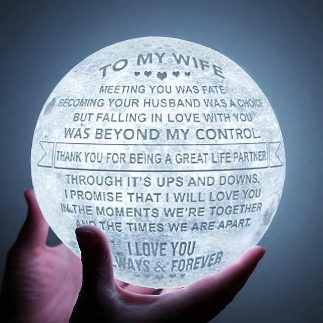 ENGRAVED 3D MOON Lamp for Wife, 3D Print Moon Light with Stand & Remote ...