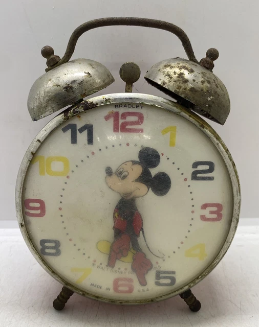 VINTAGE 1950’S WALT Disney Mickey Mouse Wind Up Mechanical Alarm Clock ...