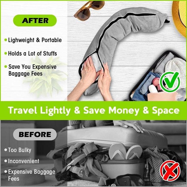 TRAVEL NECK PILLOW Stuffable with Clothes,Stuffable Neck Pillow for6363 ...