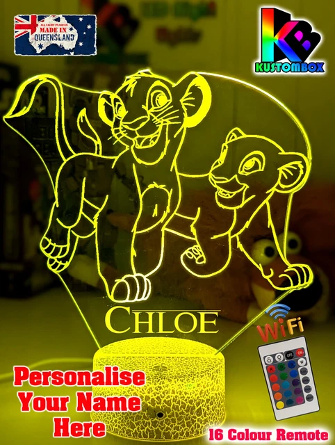LION KING SIMBA & NALA PERSONALISED 3D LED Battery USB Night Light ...