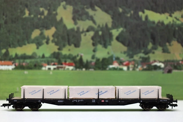 ROCO H0 4-ACHSIGER Rungenwagen Lessing Holzhandel der DB ohne Ovp Nr ...