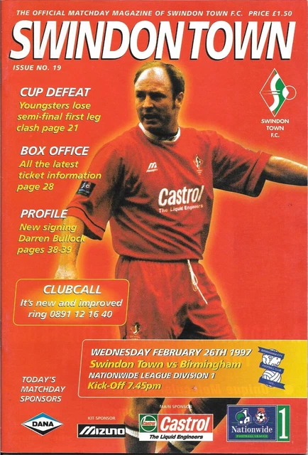 SWINDON TOWN V Birmingham City 1996-97 EUR 1,75 - PicClick FR