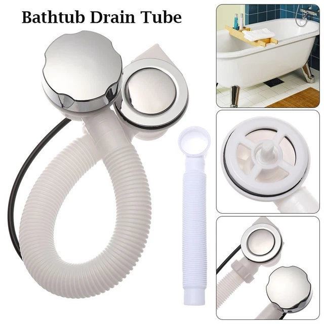 POP-UP ROUND BATHROOM Kit Bath Overflow Concealed Bathtub Drain Tube ...