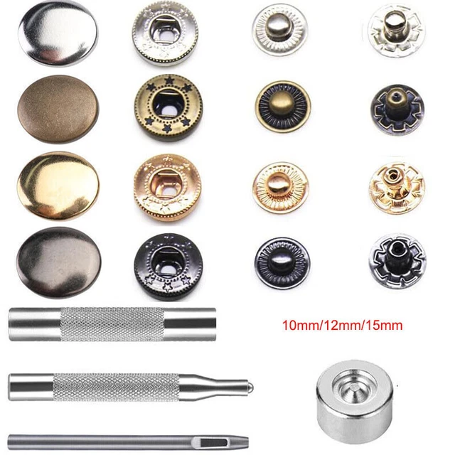 LEATHER SNAP FASTENERS Kit 10/12/15mm Metal Button Snaps Press Studs ...