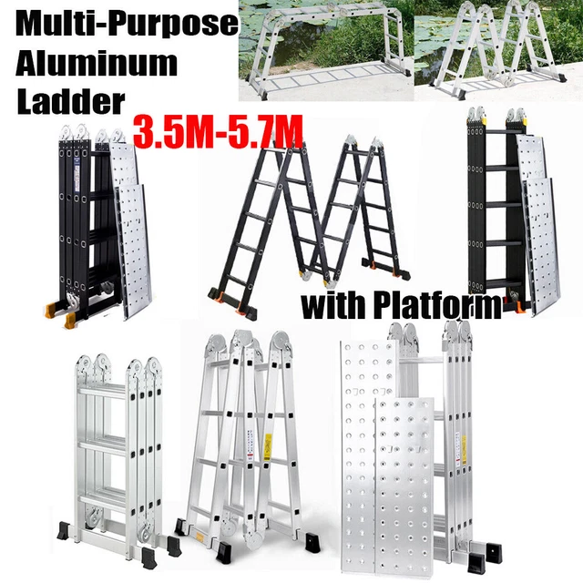 ALUMINIUM FOLDING LADDER Multi-Purpose Extendable 14 way Combination 3. ...