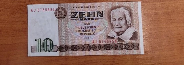 ORIGINAL DDR GELDSCHEIN Geld Schein 10 Zehn Mark Ostmark Banknote 1971 ...